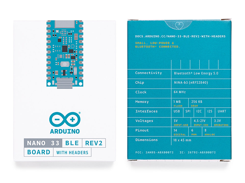 Arduino Nano 33 BLE Rev2 with headers – BLE & IMU Dev Board — Arduino Online Shop